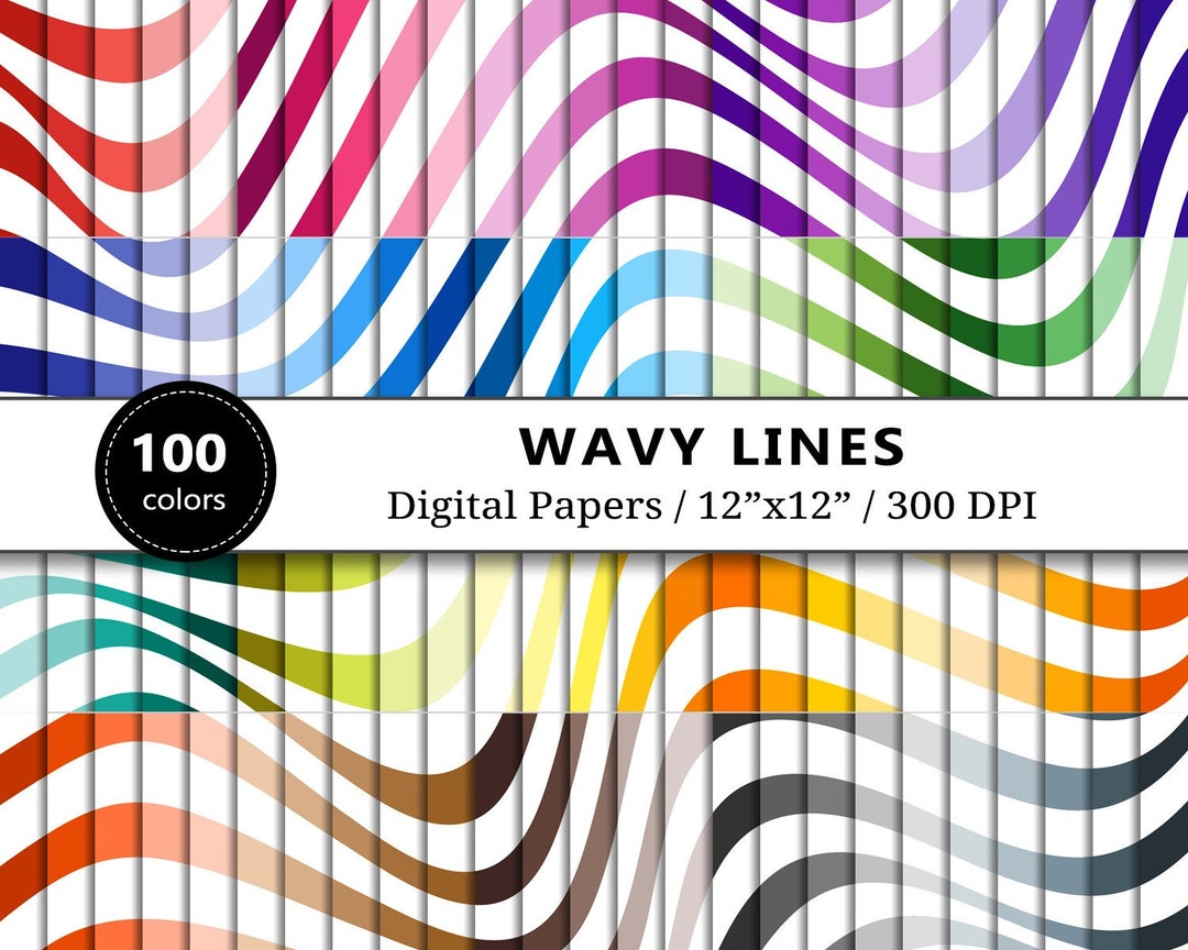 Wavy Lines Digital Paper, 100 Rainbow Colors, Wavy Backgrounds ...