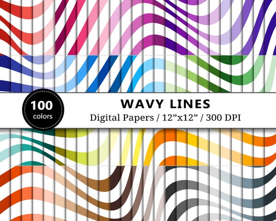 Wavy Lines Digital Paper 100 Rainbow Colors Wavy | Etsy