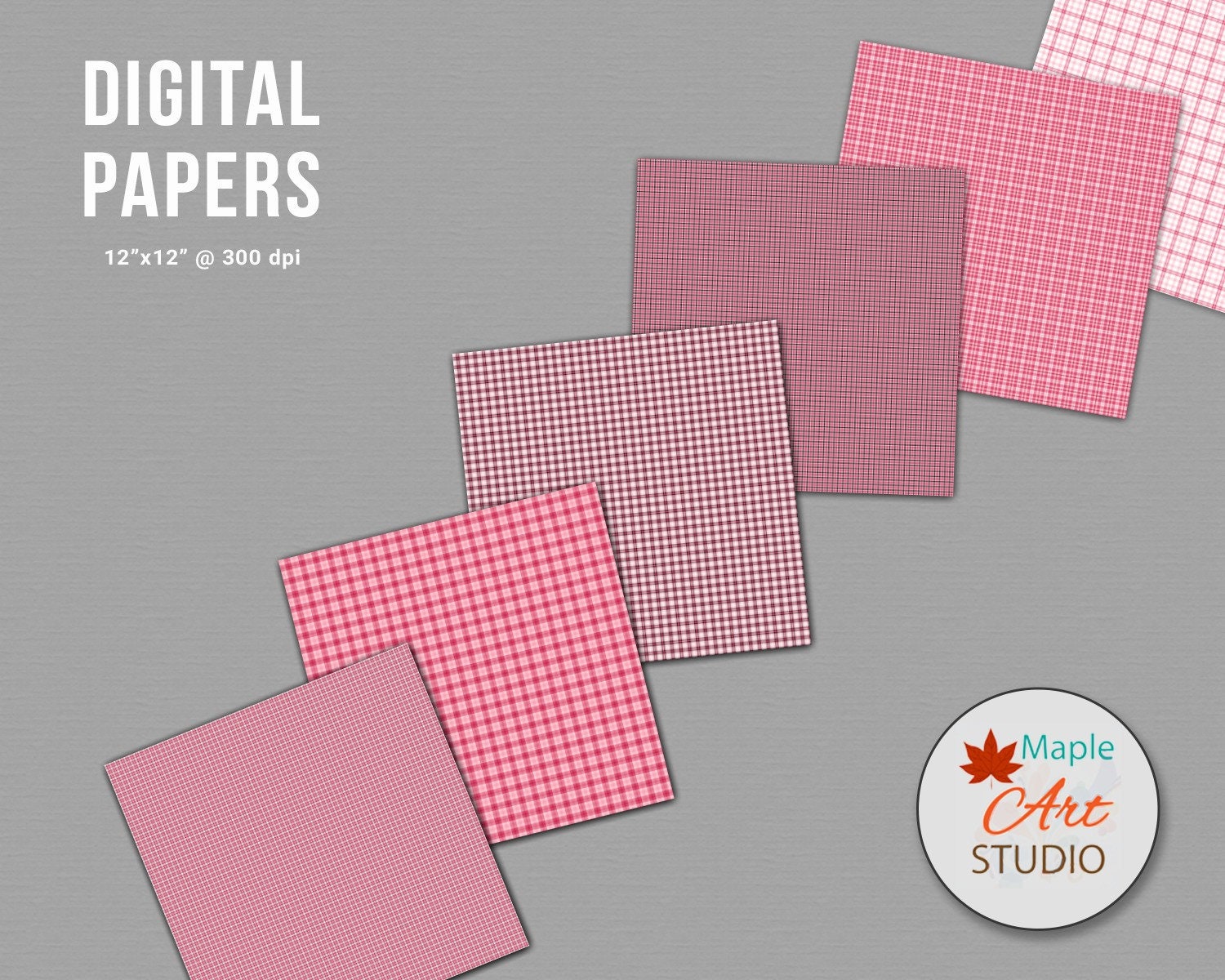 Be My Valentine, Plaid Tartan Digital Papers Pack, Pink and White ...