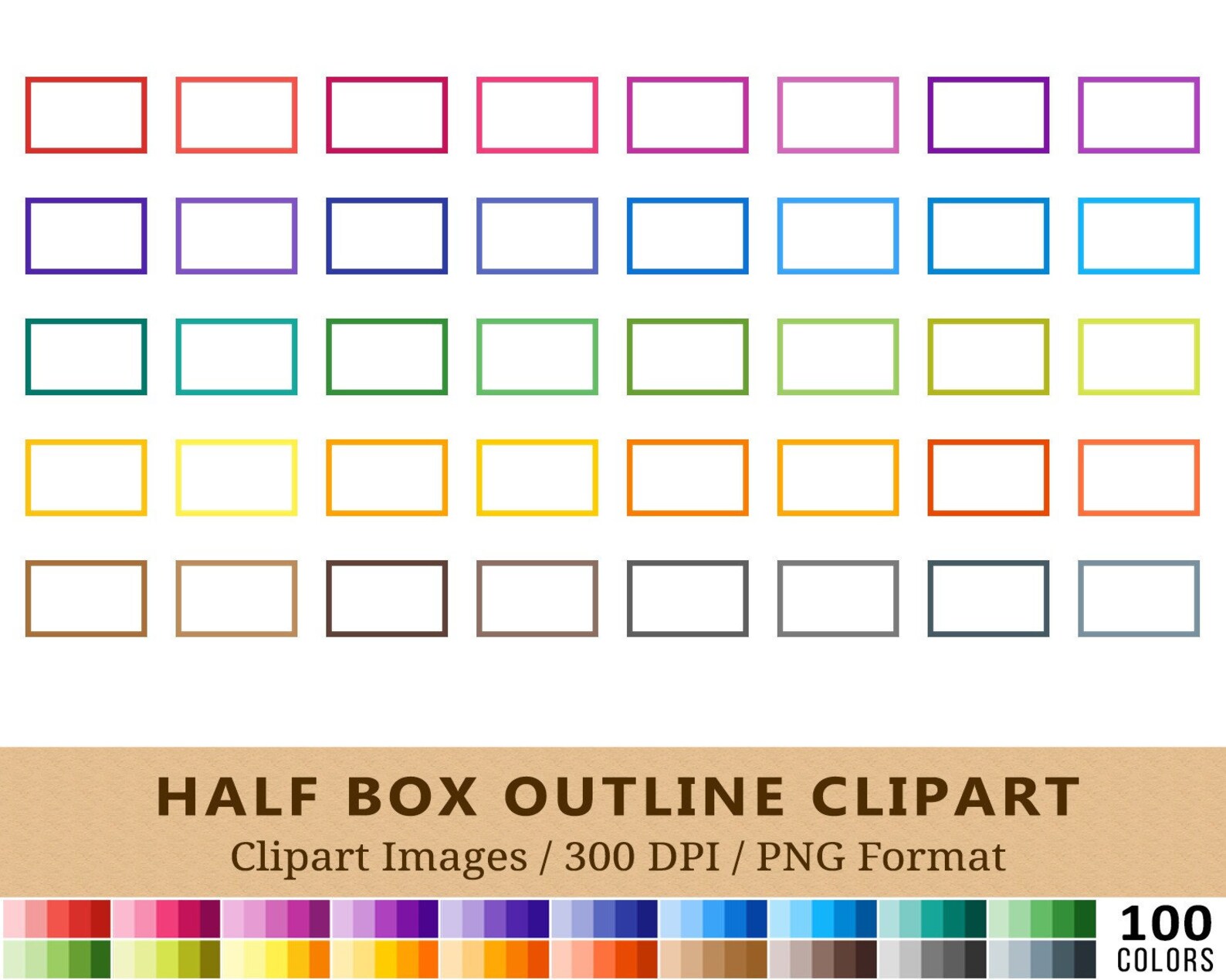 100 Outlined Half Box Clipart Supplies Outline Half Boxes - Etsy