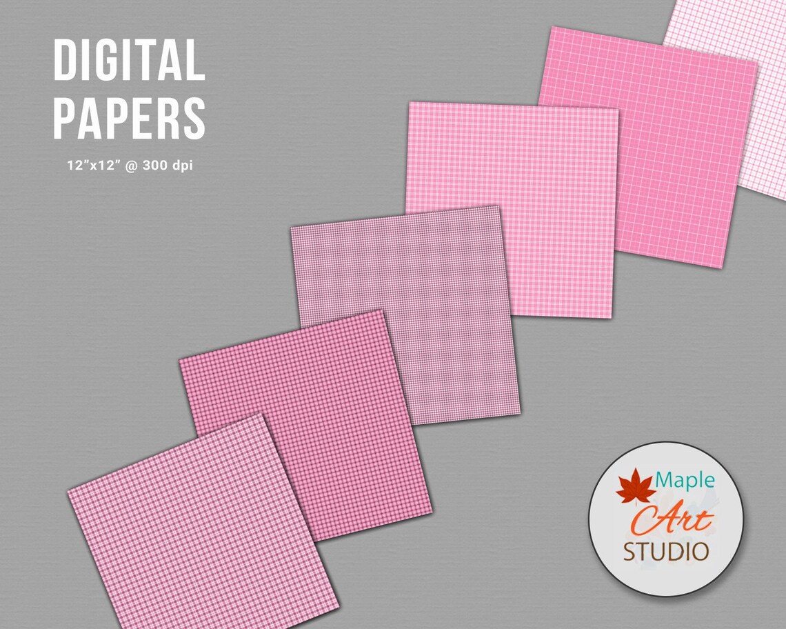 Pink Plaid Tartan Digital Papers Pack, Pink Black Fabric Patterns ...