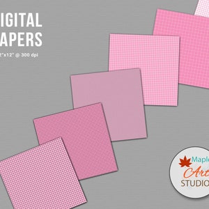 Pink Plaid Tartan Digital Papers Pack, Pink Black Fabric Patterns ...