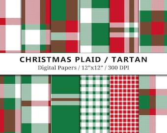 Christmas Tartan Plaid Digital Papers Pack Red and Green | Etsy