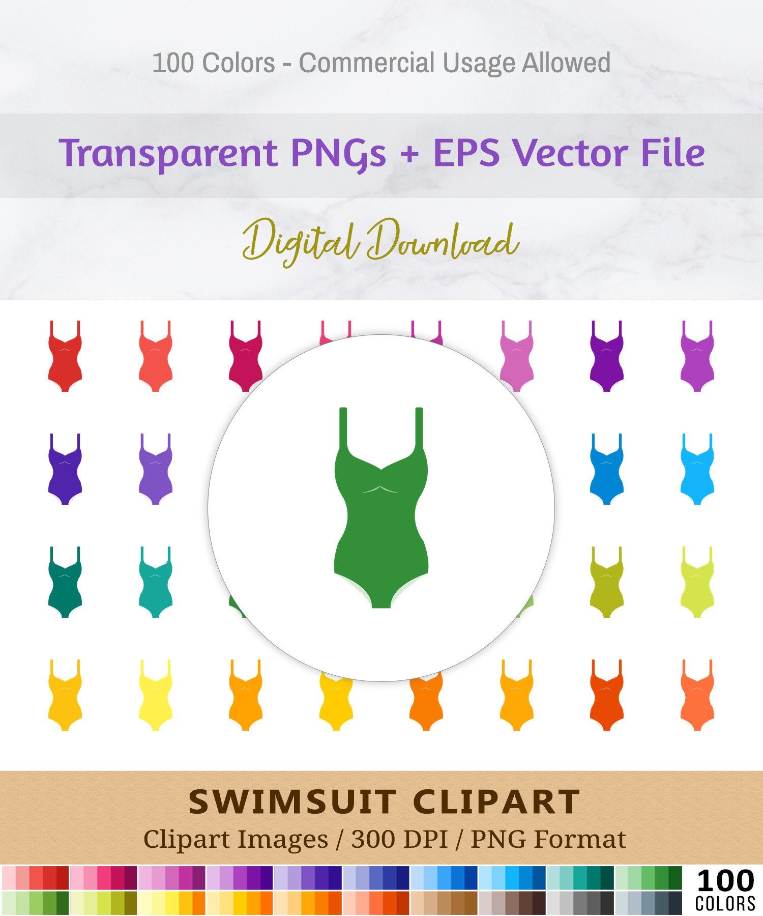 100 Swimsuit Clipart, Bikini Clip Art, Summer Beach, Rainbow Planner ...