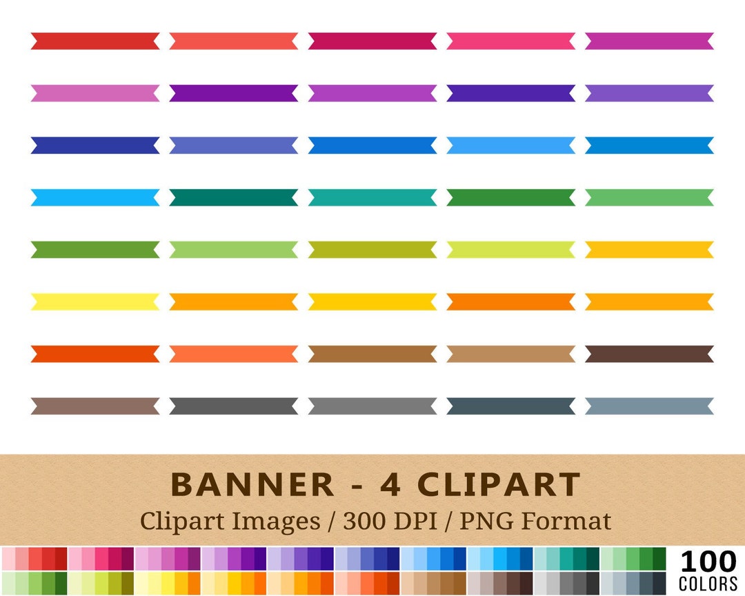 100 Ribbon Banner Clipart, Banners Clip Art, Rainbow Colors, Labels ...