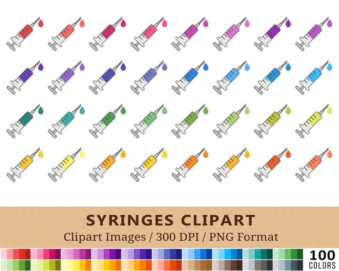 100 Syringe Clipart, Medicine Clip Art, Rainbow Colors, Hospital ...