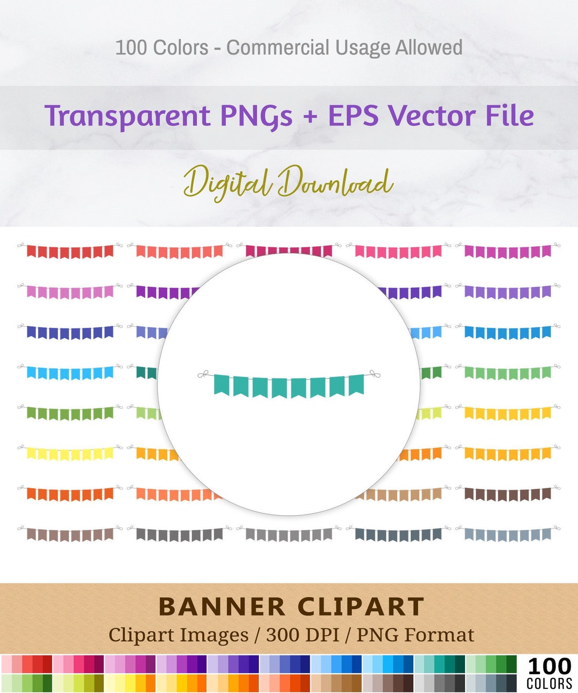 100 Bunting Banner Clipart Bunting Flag Clip Art Rainbow - Etsy