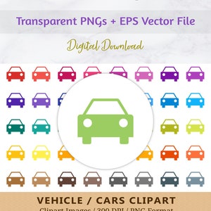 100 Cars Clipart, Vehicle Clip Art, Rainbow Colors, Vector EPS PNG ...