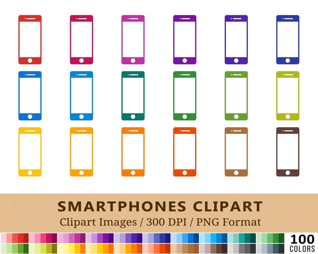 100 Smartphone Clipart, Mobile Phone Clip Art, Rainbow Colors, Planner ...