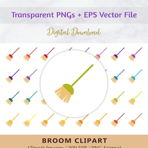 100 Broom Clipart, House Cleaning Clip Art, Rainbow Household Tool ...