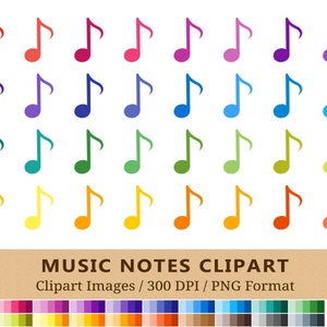 100 Music Note Clipart, Musical Notes Clip Art, Rainbow Colors, Planner ...