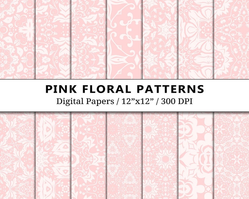 Blush Pink Floral Valentine Digital Paper, Flowers Texture Scrapbook ...