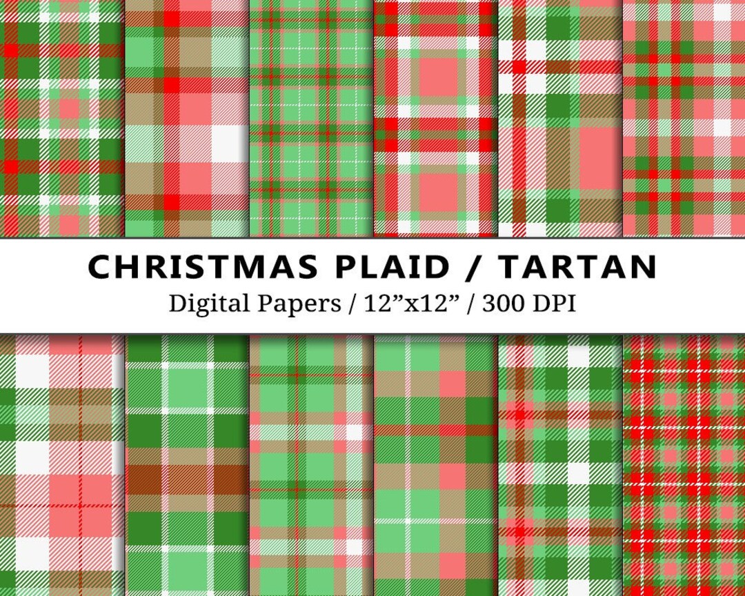 Christmas Tartan Plaid Digital Papers Pack, Red and Green, Checkered ...
