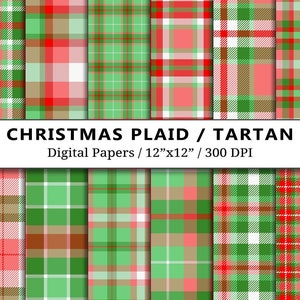 Christmas Tartan Plaid Digital Papers Pack, Red and Green, Checkered ...