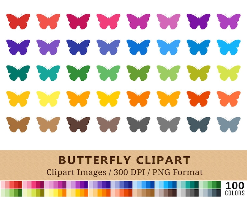 100 Butterfly Clipart, Butterflies Clip Art, Rainbow Colors Planner ...