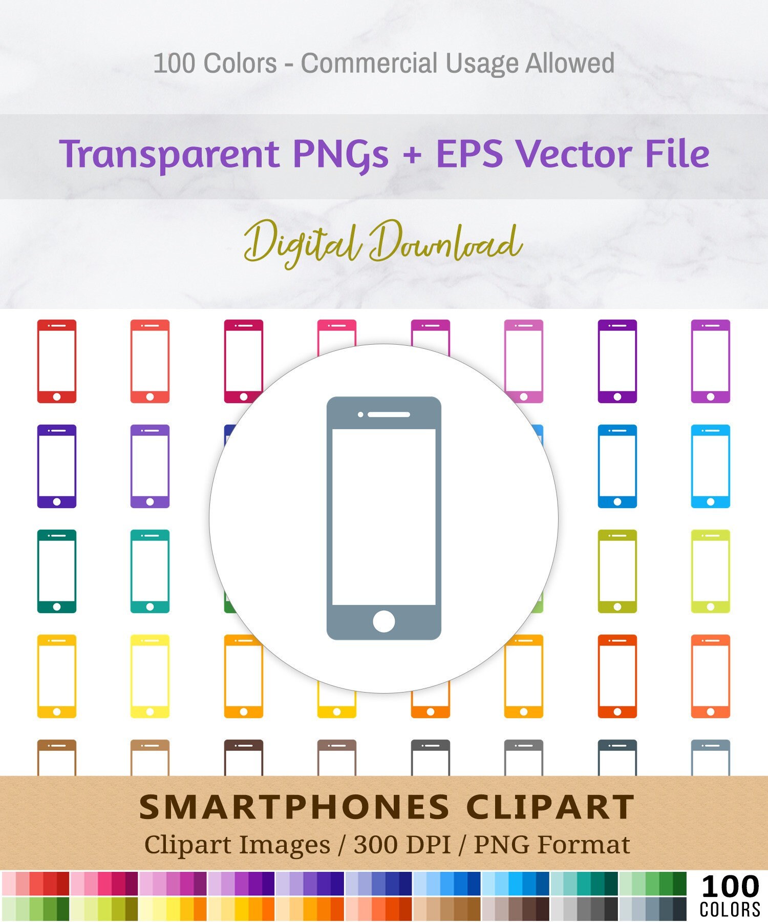 100 Smartphone Clipart, Mobile Phone Clip Art, Rainbow Colors, Planner ...