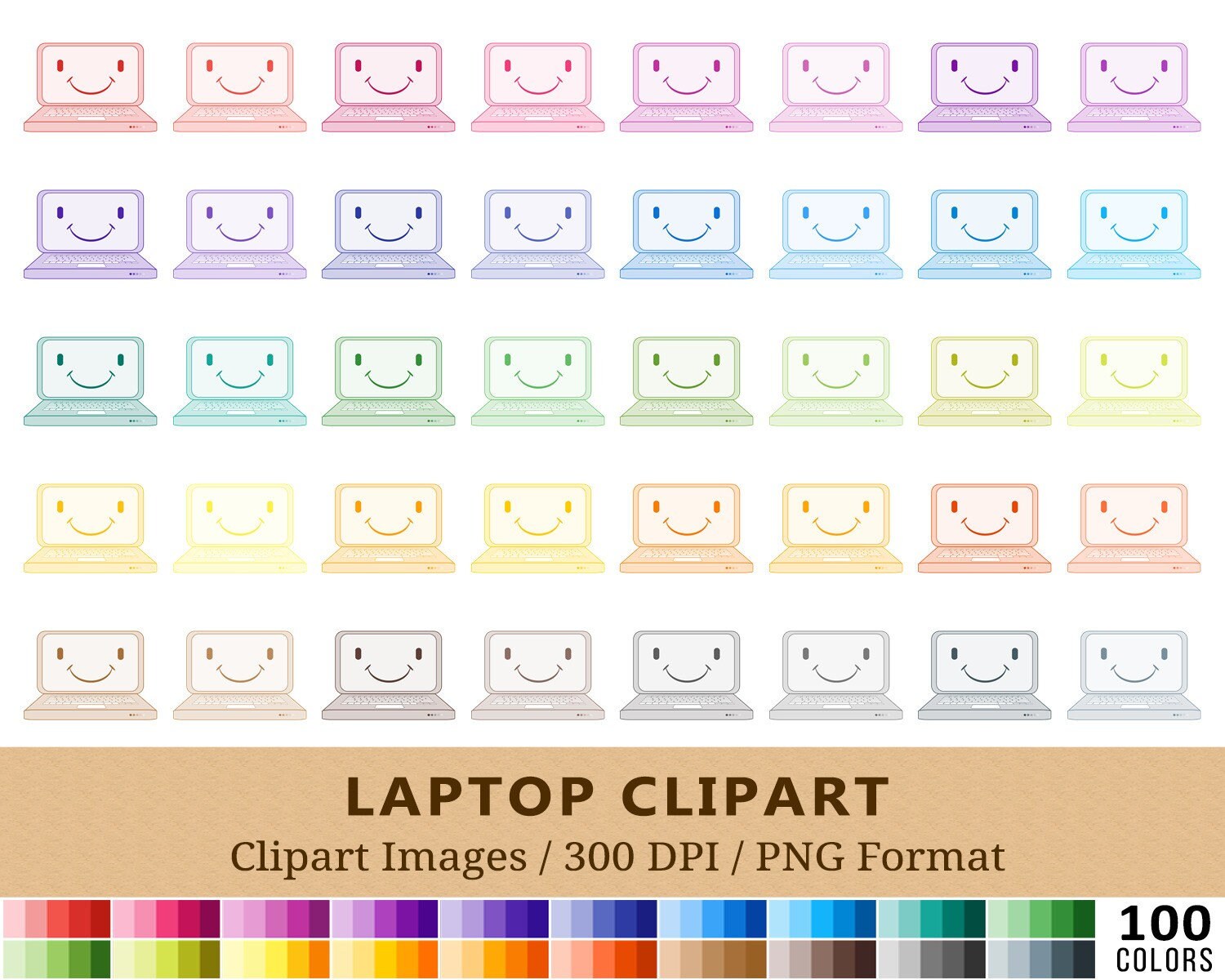 100 Laptop Clipart, Monitor Clip Art, Rainbow Colors, Computer Planner ...