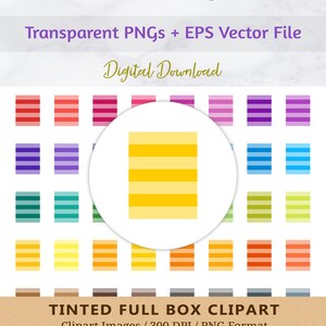 100 Tinted Full Box Clipart, Checklist Planner Box Clip Art, Rainbow ...