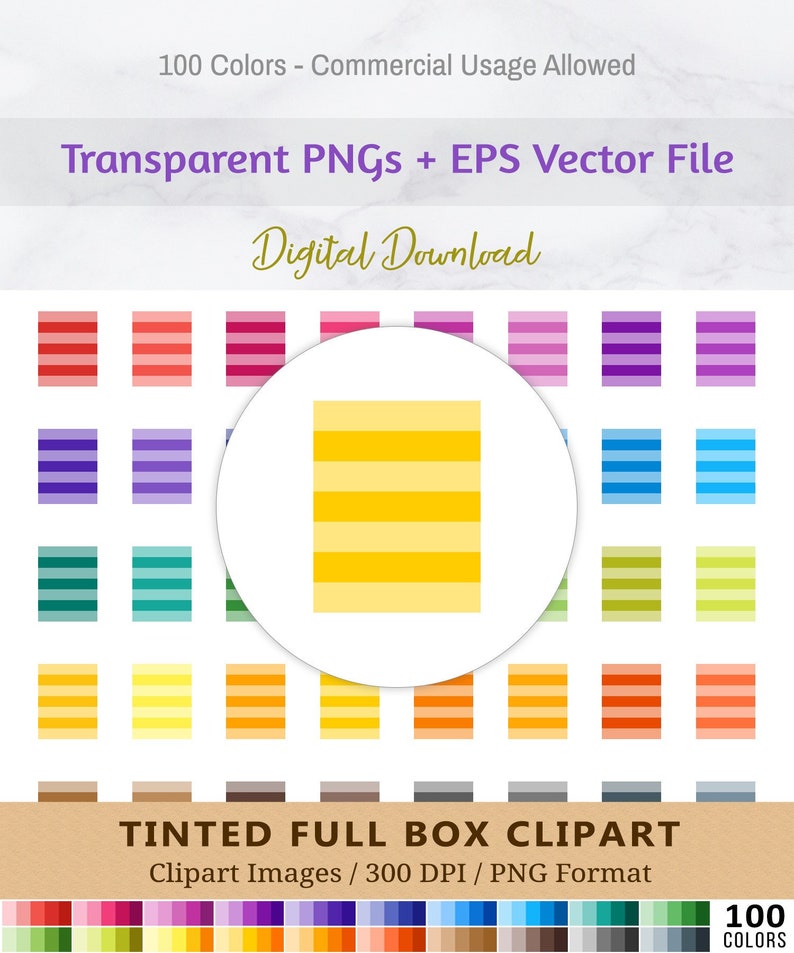 100 Tinted Full Box Clipart, Checklist Planner Box Clip Art, Rainbow ...