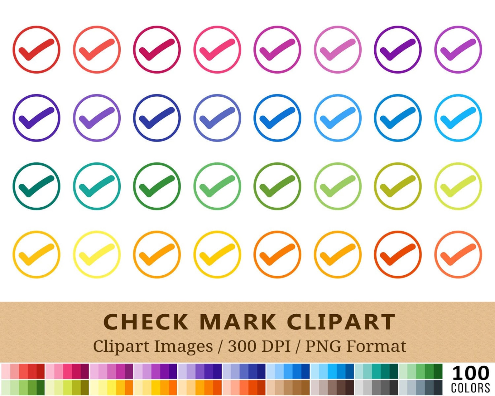 100 Checkmark Clipart, Tick Mark Clip Art, Rainbow Colors, Planner ...