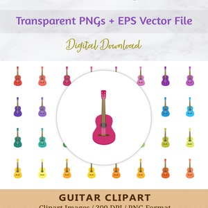 100 Guitar Clipart Music Instrument Clip Art Rainbow | Etsy