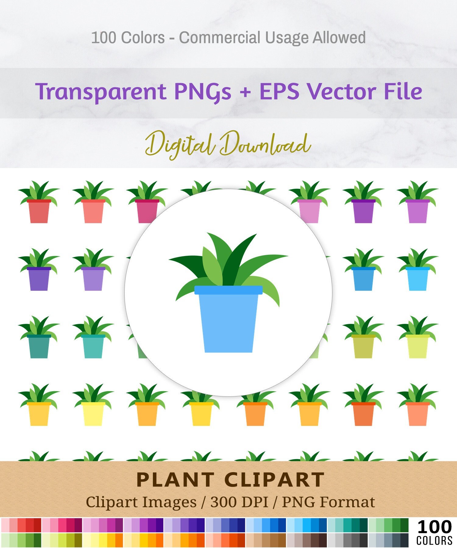 100 Potted Plant Clipart, Garden Clip Art, Rainbow Gardening Planner ...