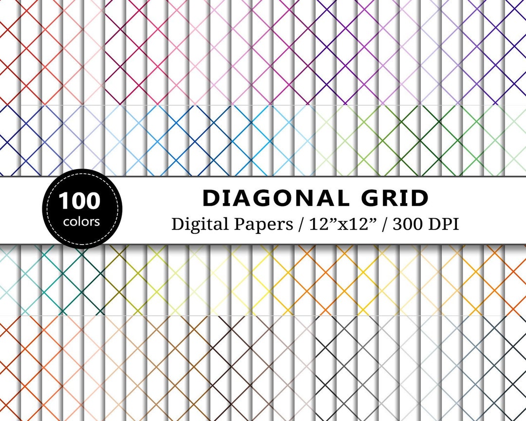 Diagonal Grid Digital Paper, 100 Rainbow Check Squares Pattern, Diamond ...