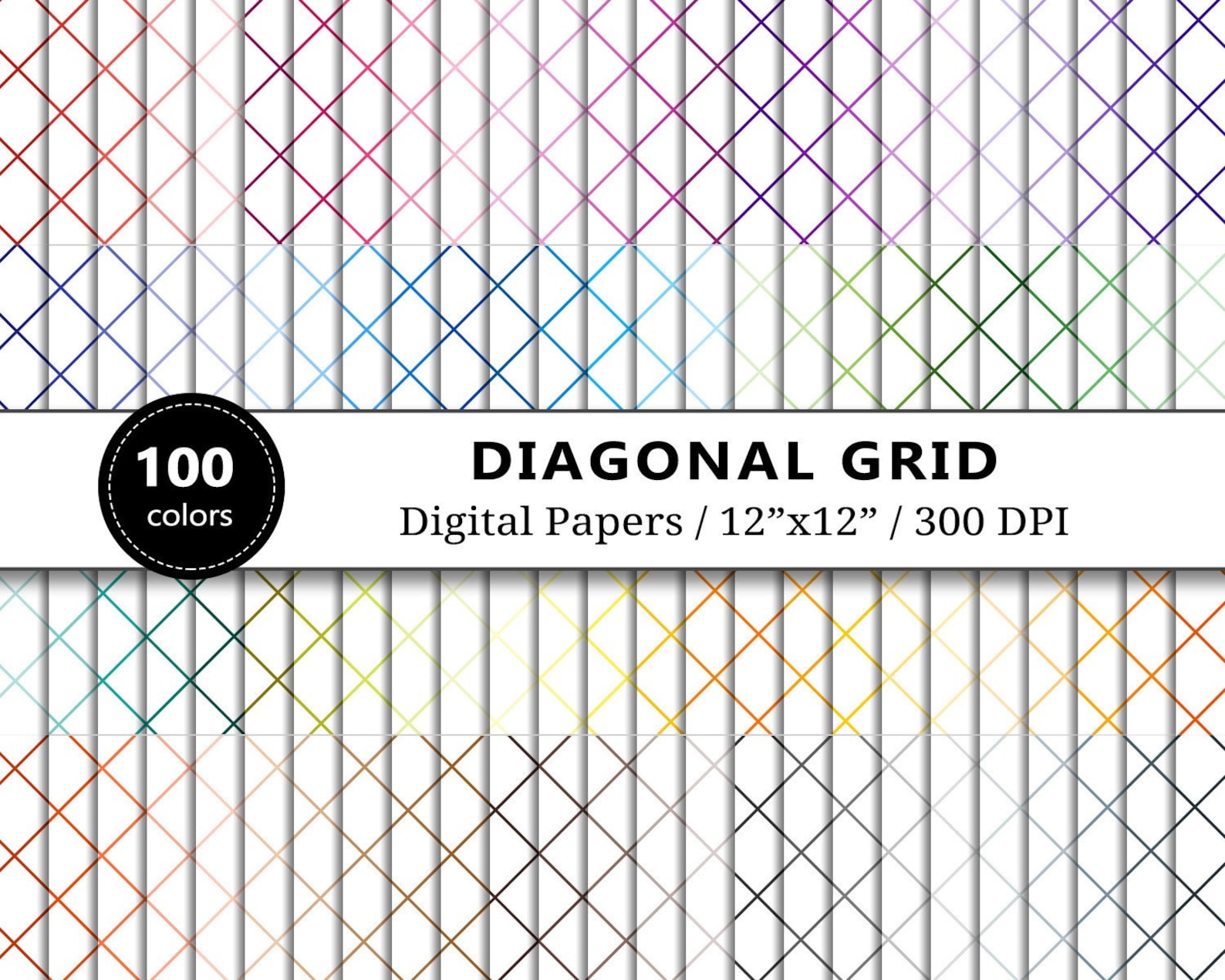Diagonal Grid Digital Paper, 100 Rainbow Check Squares Pattern, Diamond ...