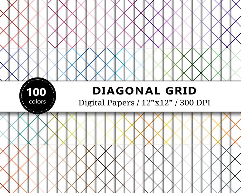 Diagonal Grid Digital Paper, 100 Rainbow Check Squares Pattern, Diamond ...