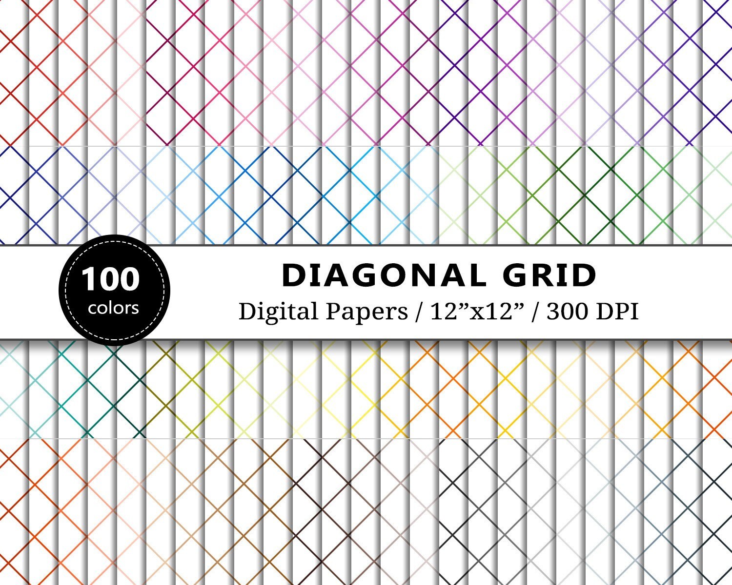 Diagonal Grid Digital Paper, 100 Rainbow Check Squares Pattern, Diamond ...