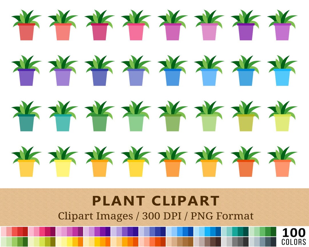 100 Potted Plant Clipart, Garden Clip Art, Rainbow Gardening Planner ...