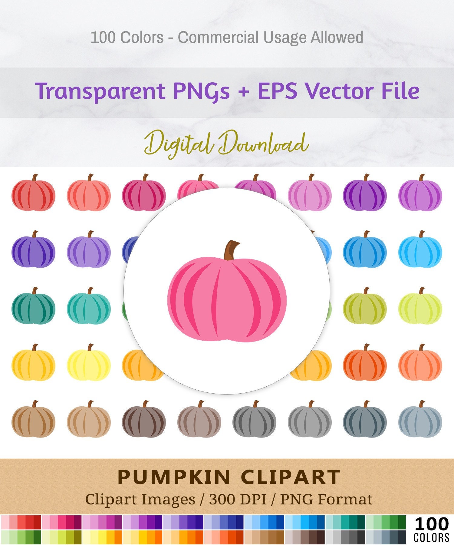 100 Pumpkin Clipart, Halloween Clip Art, Thanksgiving Rainbow Colors ...