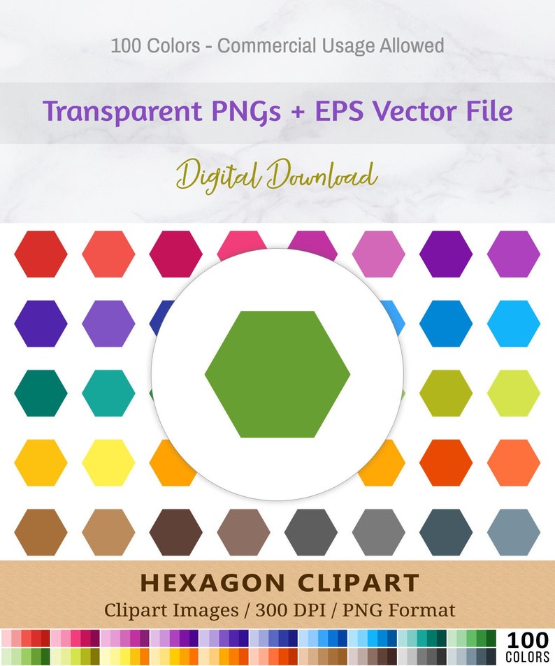 100 Hexagon Clipart, Geometric Clip Art, Rainbow Colors, Planner ...
