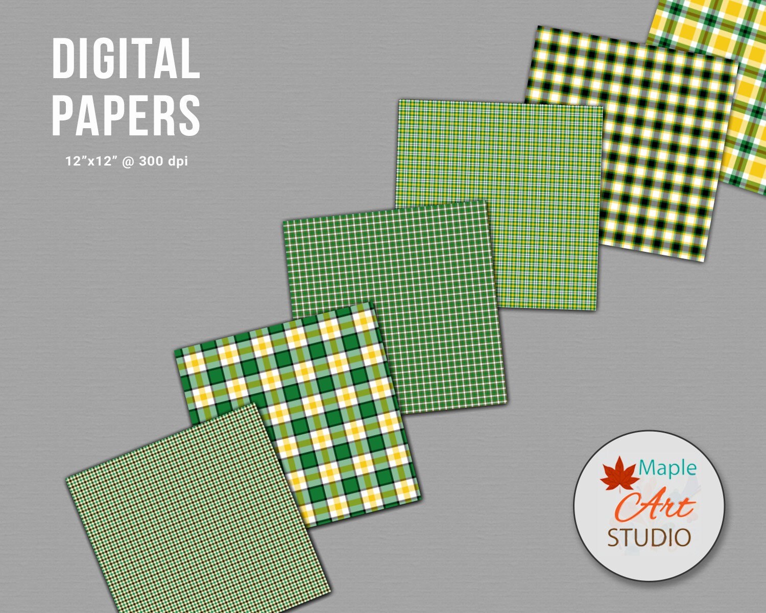 Plaid Tartan Digital Papers, Lumberjack Flannel, Green Yellow Fabric ...