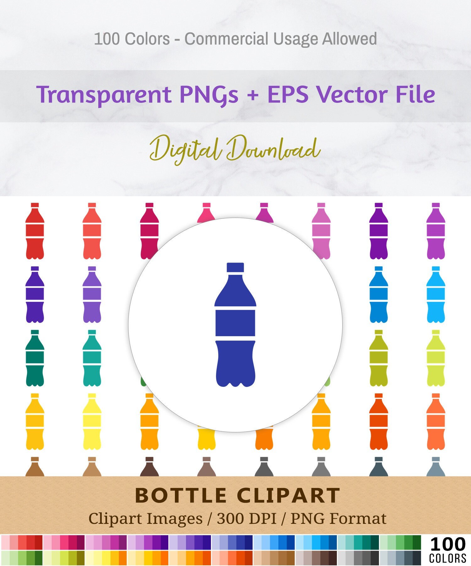 100 Bottle Clipart, Water Bottles Clip Art, Rainbow Colors, Shake ...