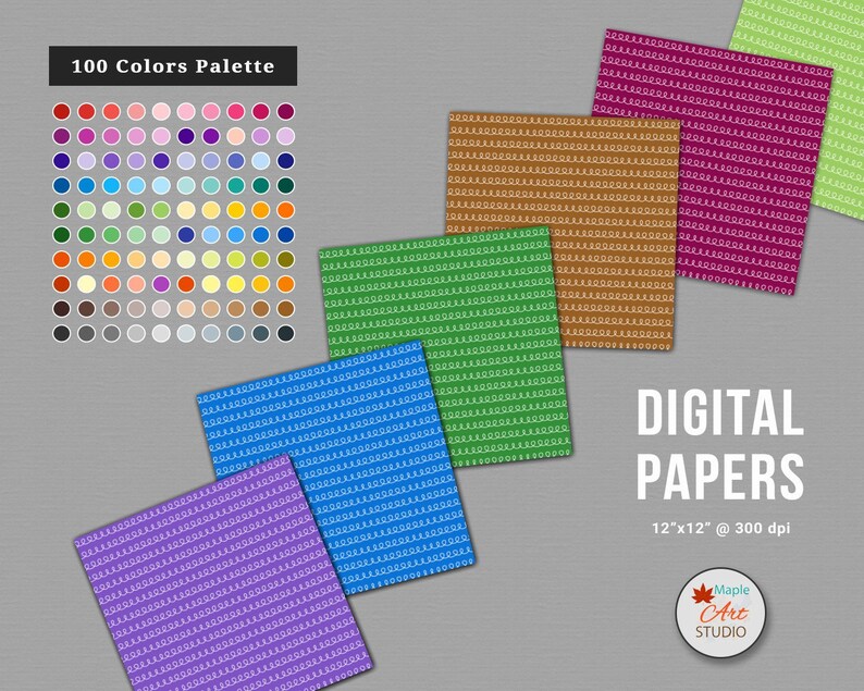 Doodle Loops Digital Paper, 100 Rainbow Twisted Wire Pattern, Scrapbook ...