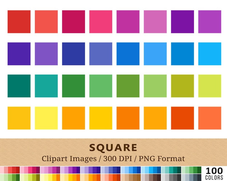 100 Square Clipart, Rainbow Colors, Planner Stickers ,clip Art, Icons ...