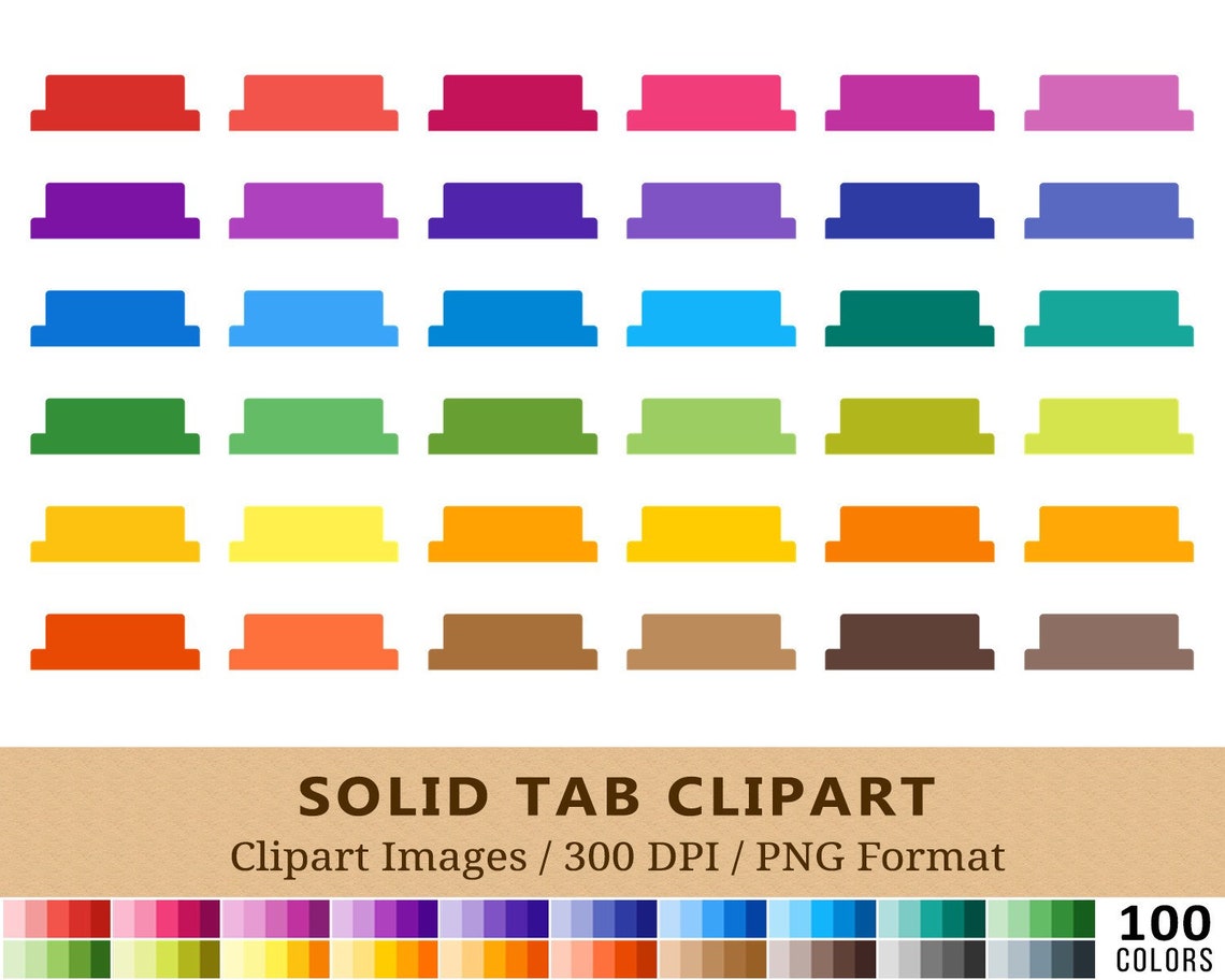 100 Solid Tab Clipart, Round Corners Tabs Clip Art, Rainbow Colors ...