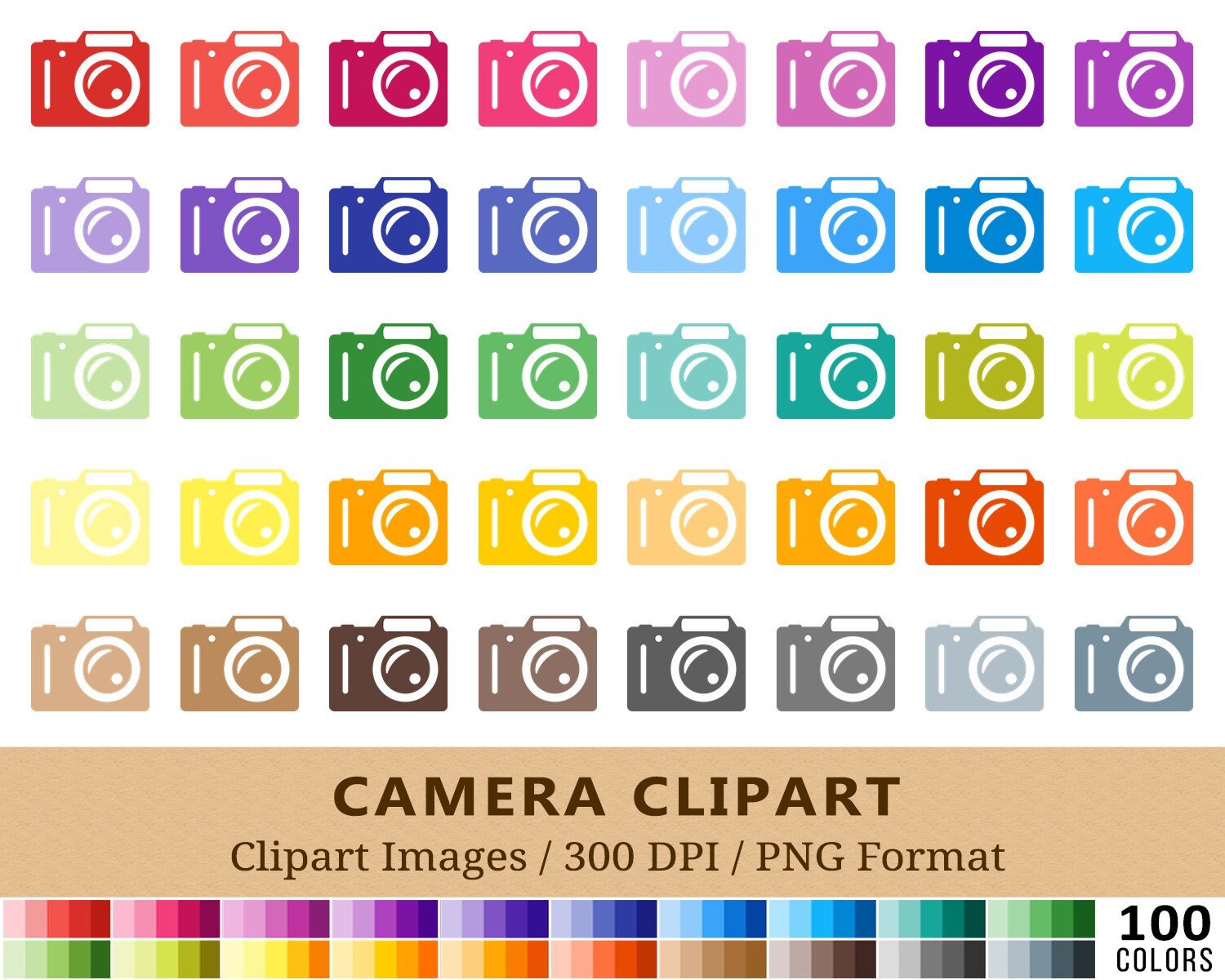 100 Camera Clipart, Travel Photography Clip Art, Rainbow Colors, Photo ...