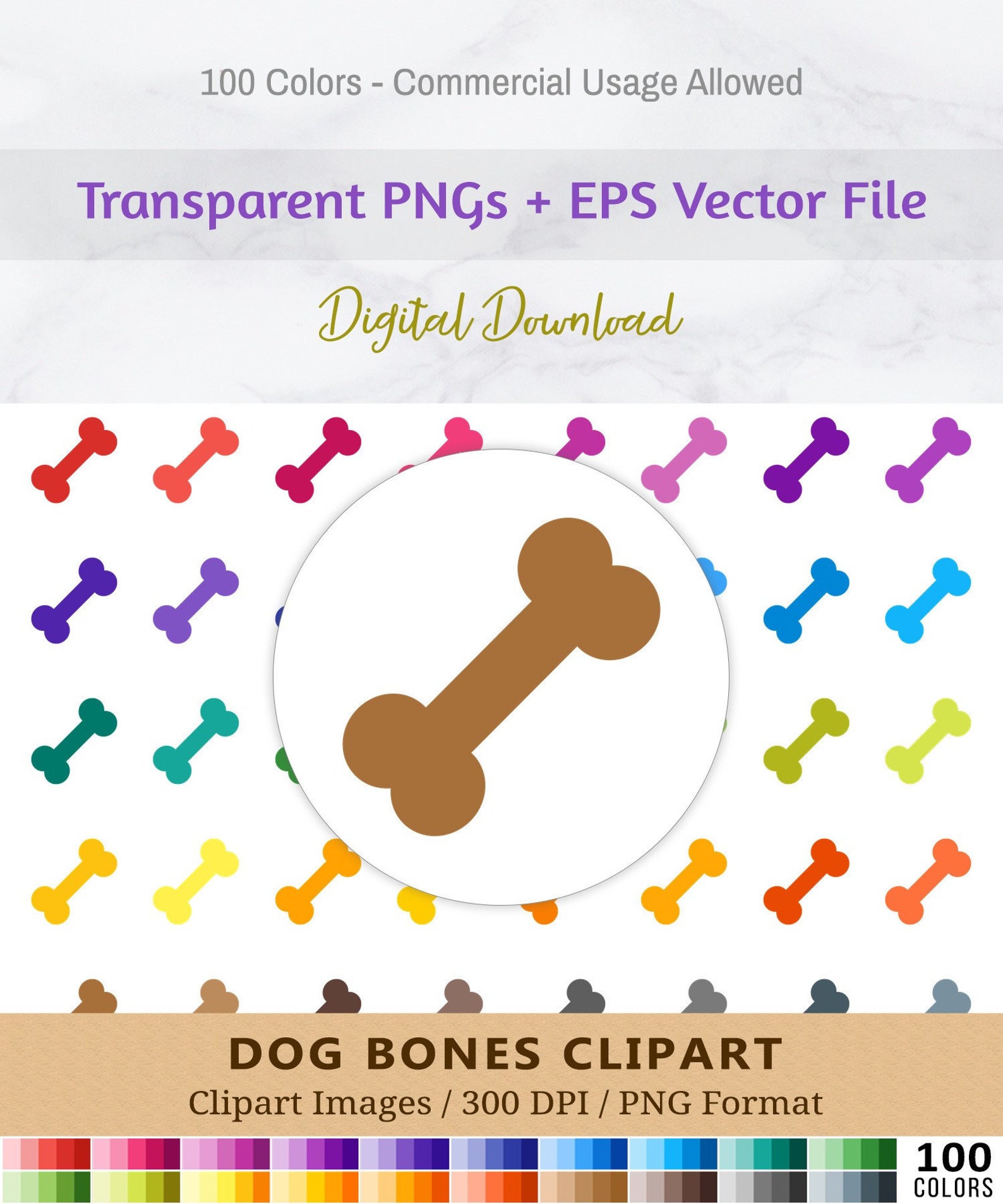 100 Dog Bone Clipart, Bones Clip Art, Pet Puppy Food, Rainbow Colors ...