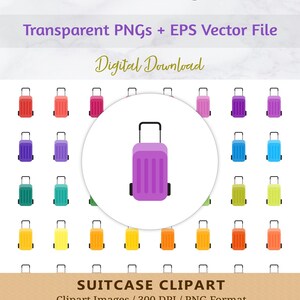 100 Suitcase Clipart, Travel Case Clip Art, Rainbow Luggage Planner ...