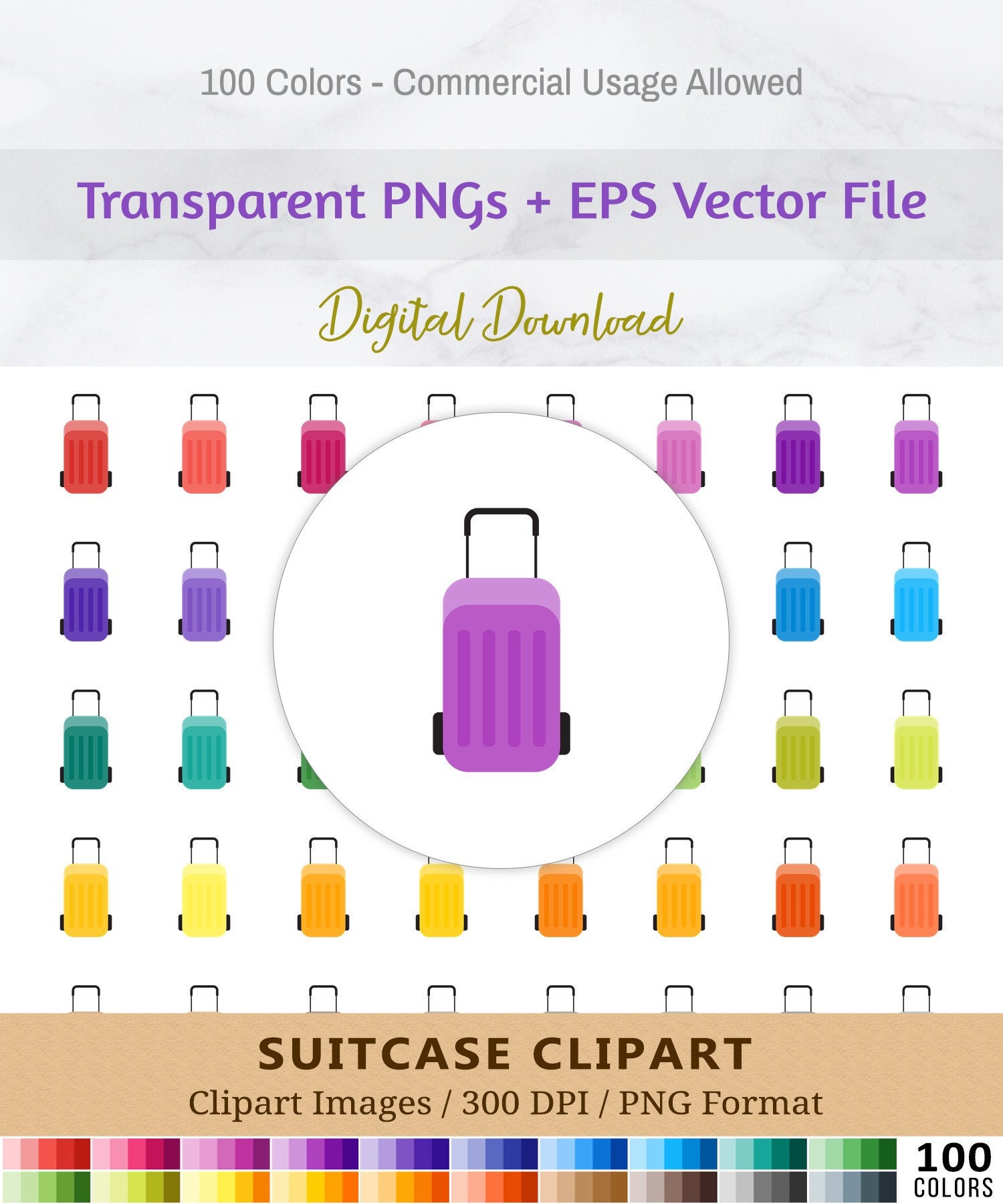100 Suitcase Clipart, Travel Case Clip Art, Rainbow Luggage Planner ...