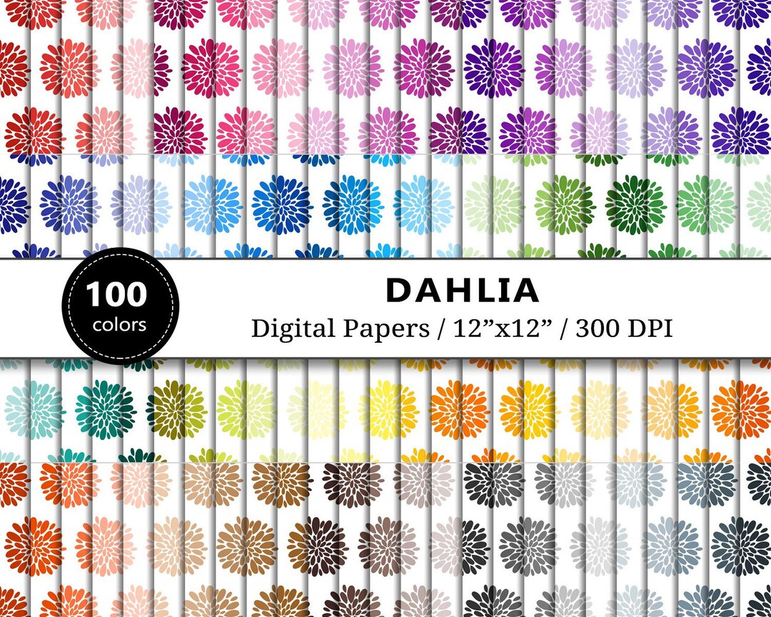 Dahlias Digital Paper, 100 Rainbow Colors, Floral Scrapbook Papers ...