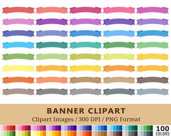 100 Ribbon Banner Clipart Banners Clip Art Rainbow Colors | Etsy