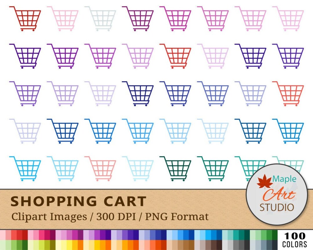 100 Shopping Cart Clipart, Rainbow Colors, Vector EPS PNG, Planner ...