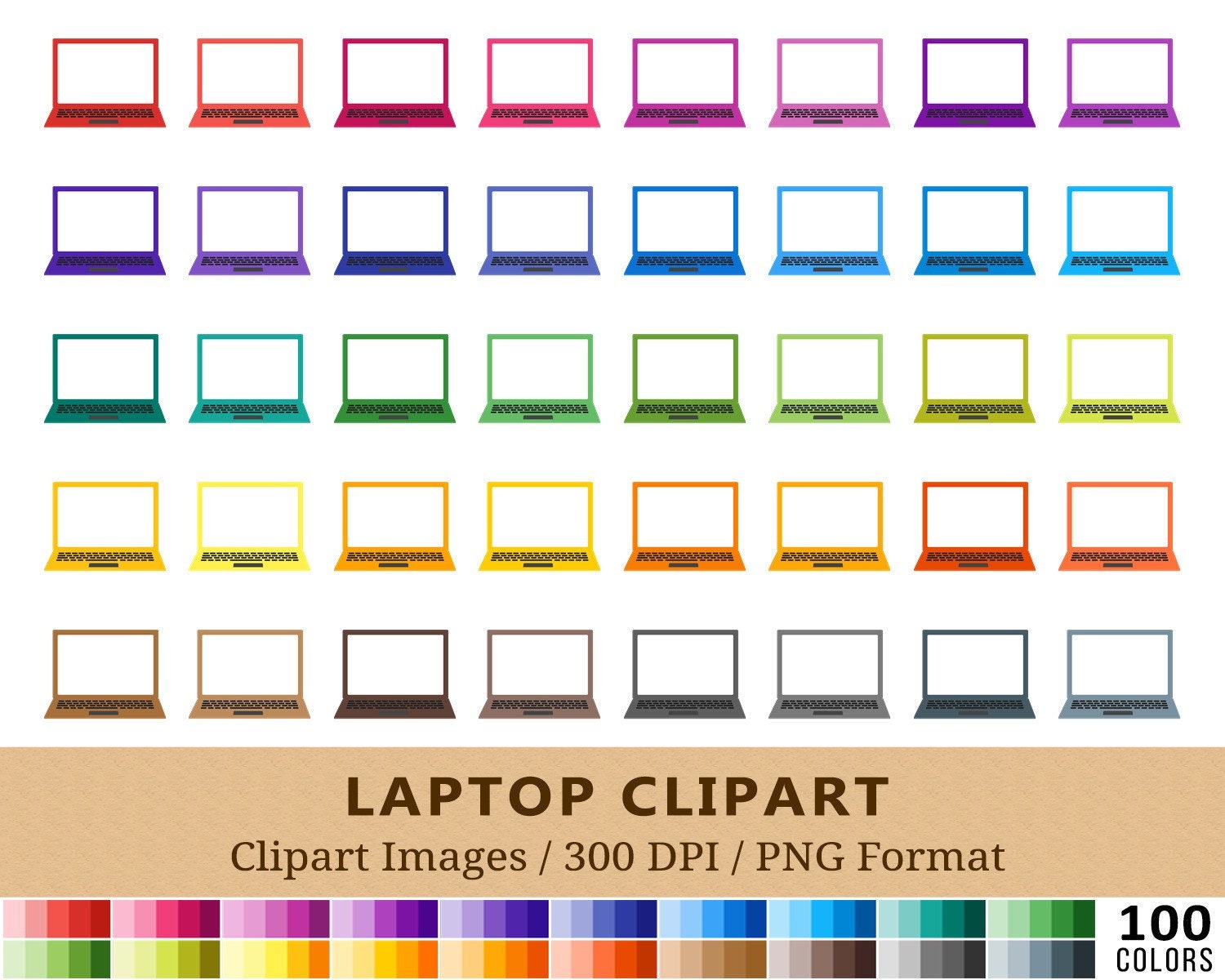100 Laptop Clipart, Tablet Clip Art, Rainbow Colors, Computer Planner ...