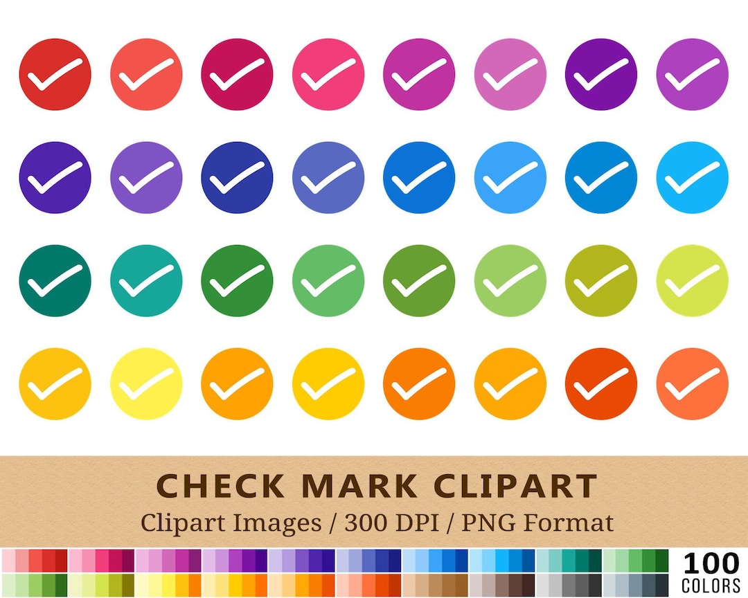100 Checkmark Clipart, Tick Mark Clip Art, Rainbow Colors, Planner ...