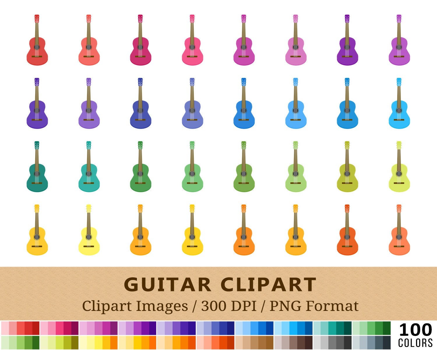 100 Guitar Clipart Music Instrument Clip Art Rainbow | Etsy