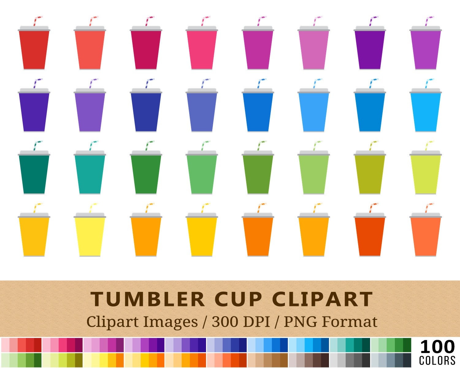 100 Travel Mug Clipart, Coffee Tumbler Cup Clip Art, Rainbow Colors ...