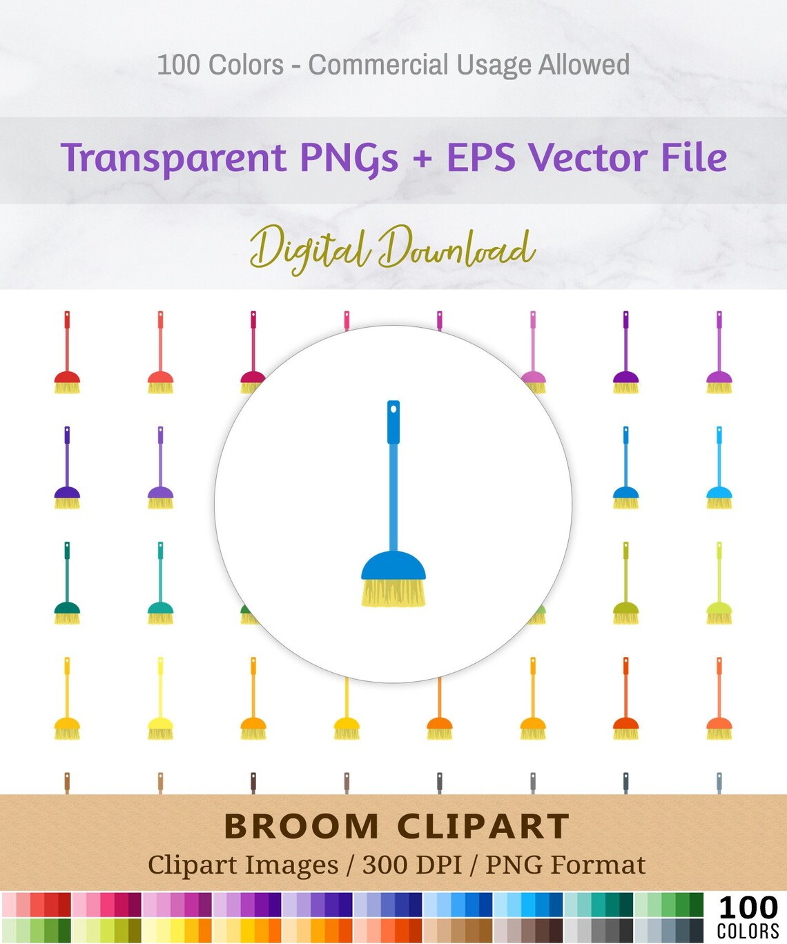 100 Broom Clipart, House Cleaning Clip Art, Rainbow Household Tool ...